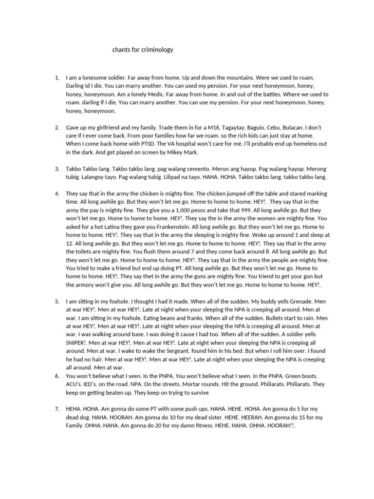 Military Chants For Criminology. | PDF
