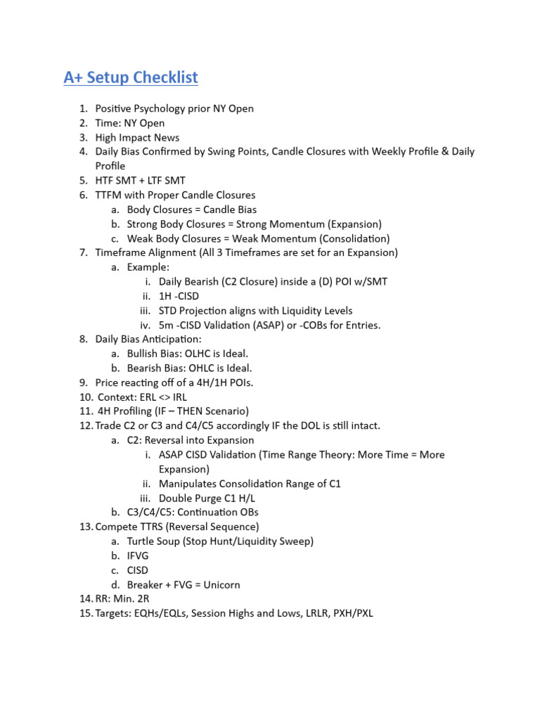 A Setup Checklist In Trading Pdf