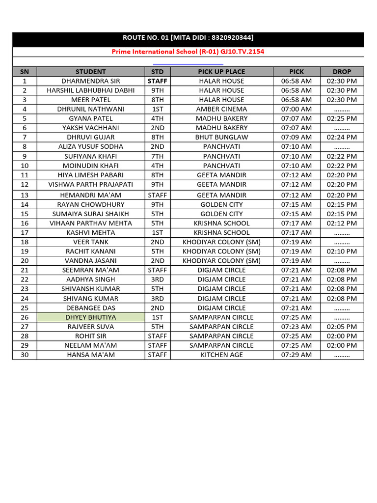 School Bus Pickup and Drop Schedule | PDF