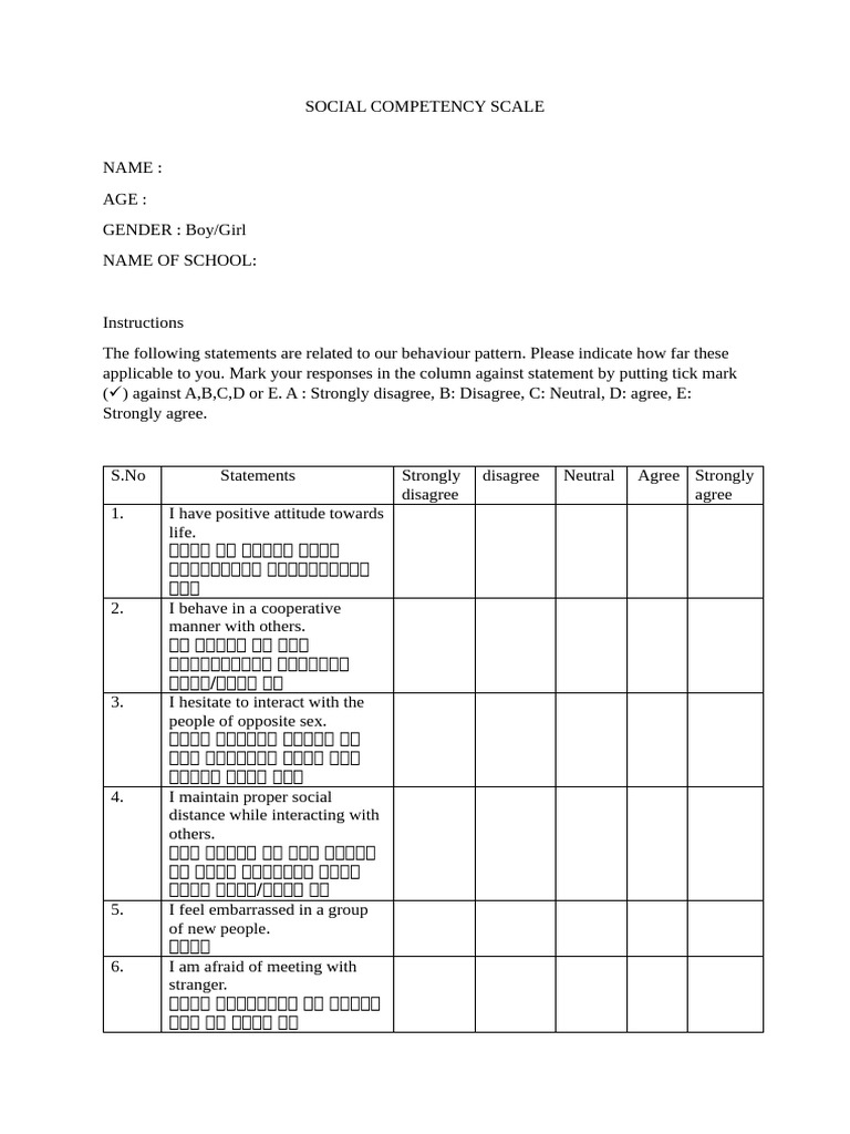 Social Competency Assessment Scale | PDF | Conversation | Thought