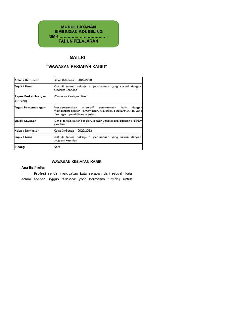 MODUL LAYANAN BK MATERI 9.docx - Google Dokumen | PDF