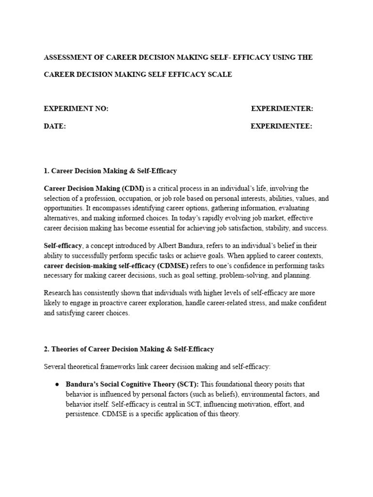 Career Decision Making Self Efficacy Scale Intro | PDF | Self Efficacy | Decision Making