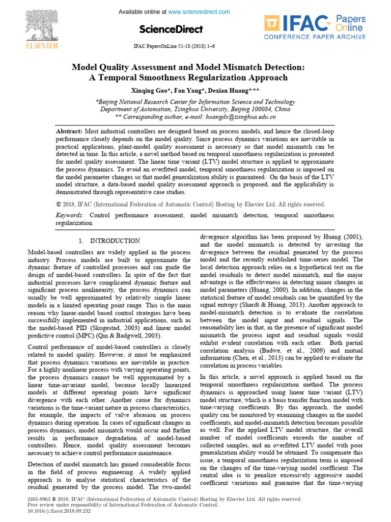 Model Quality Assessment and Model Mismatch Detection A Tem 2018 IFAC Paper | PDF | Artificial ...