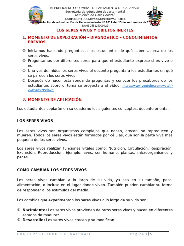 Seres Vivos y Objetos Inertes: Guía Educativa | PDF | Biología