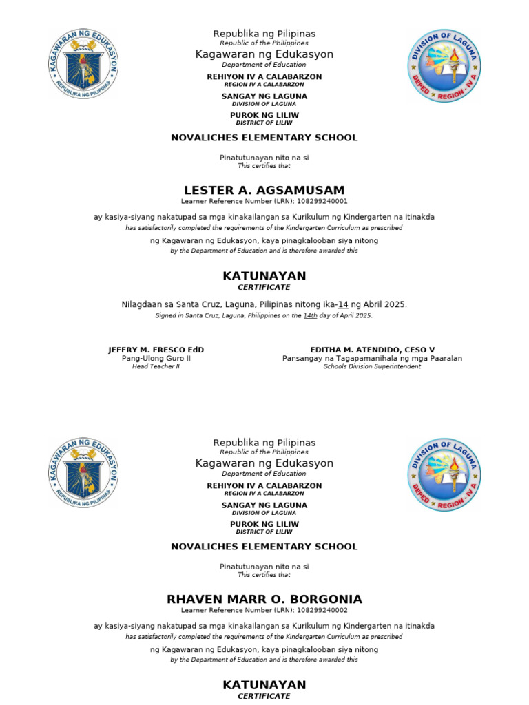 Moving Up Kinder Certificates 2024 2025 | PDF