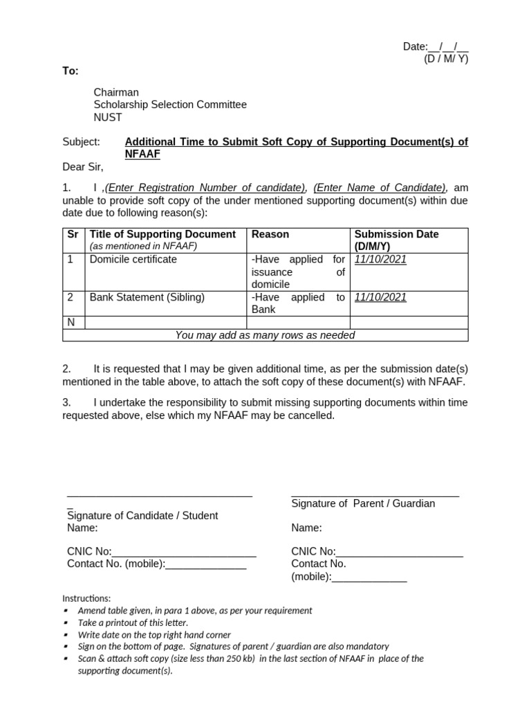 Request For Additional Time To Submit Supporting Document of NFAAF 1 1 ...