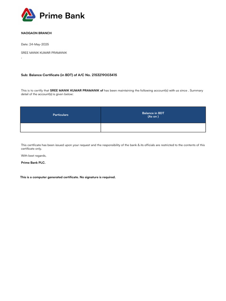 Account Balance Certificate202505240159 | PDF