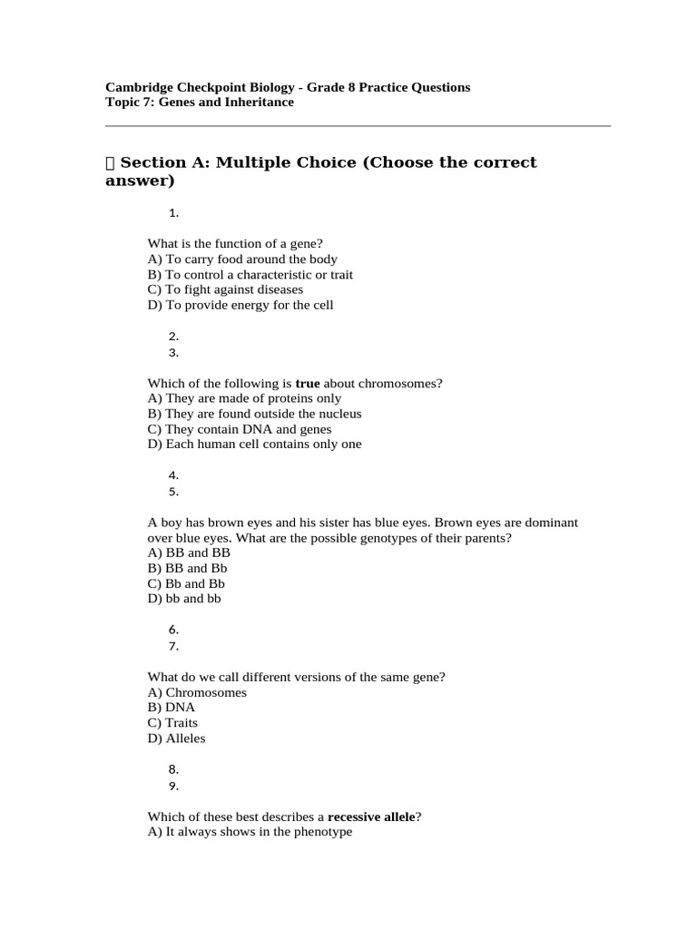 Cambridge Checkpoint Biology | PDF | Dominance (Genetics) | Genotype