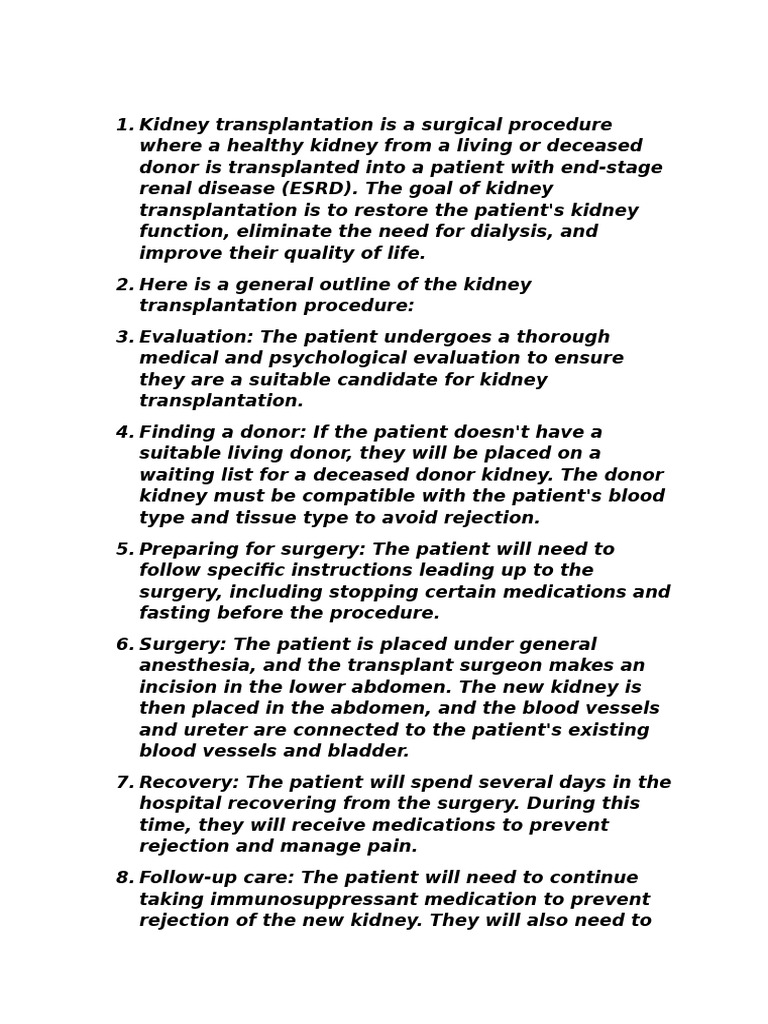 Kidney Transplantation Is A Surgical Procedure Where A Healthy Kidney ...
