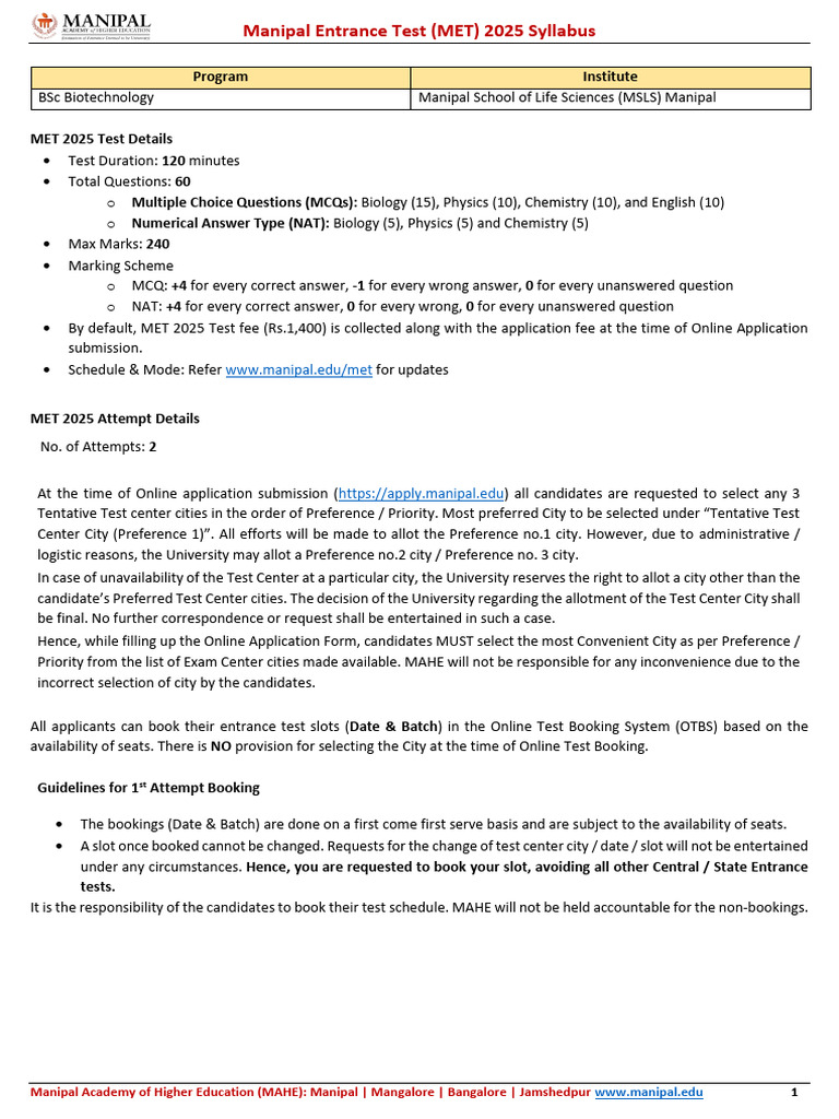 MET 2025 Syllabus for BSc Biotechnology | PDF | Chemical Bond | Atomic ...