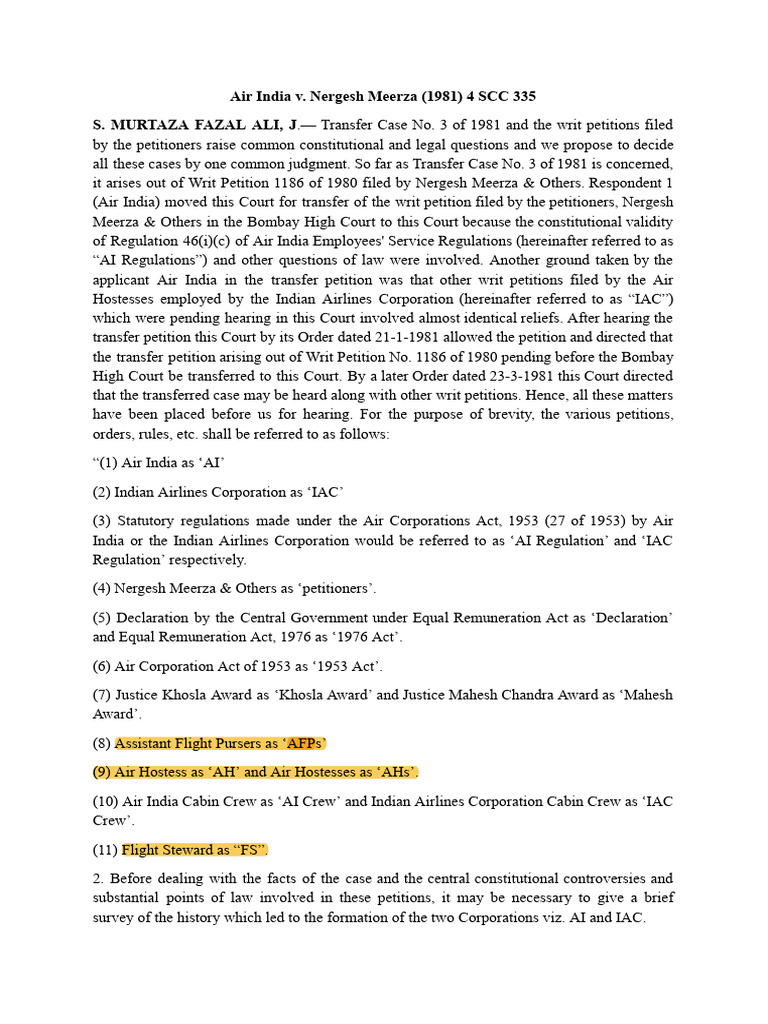 Air India v. Nergesh Meerza | PDF | Flight Attendant | Employment
