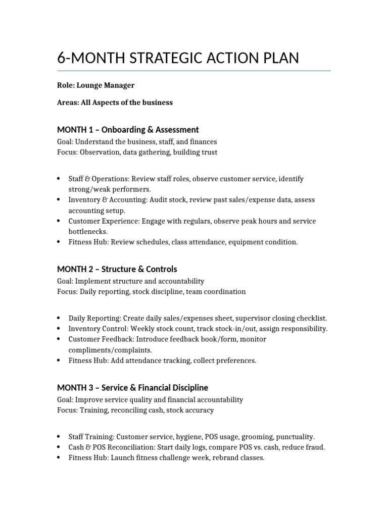 6 Month Action Plan Lounge Bar Fitness | PDF | Point Of Sale | Loyalty ...