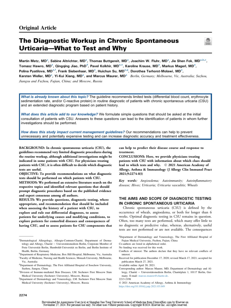 CSU Diagnostic Testing Guidelines | PDF | Allergy | Medical Diagnosis