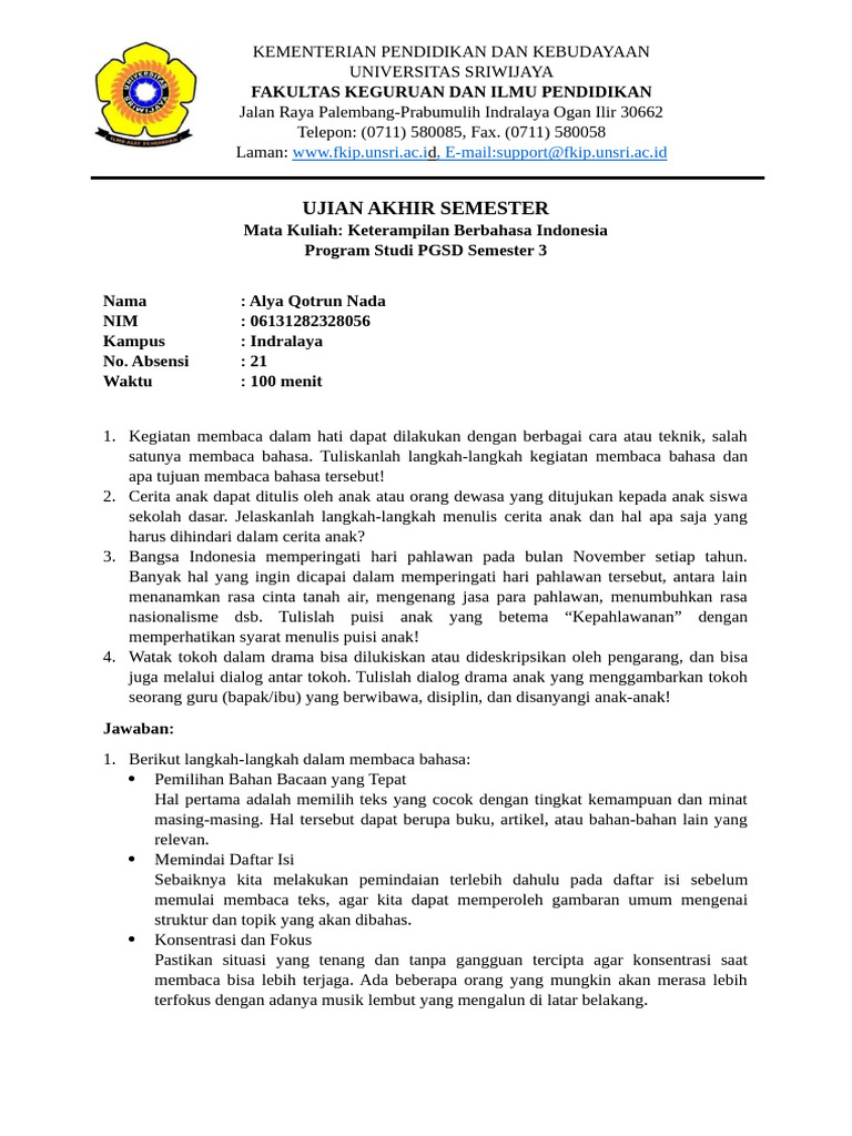 Alya Qotrun Nada - 06131282328056 - Uas Ket Berbahasa 2024 | PDF