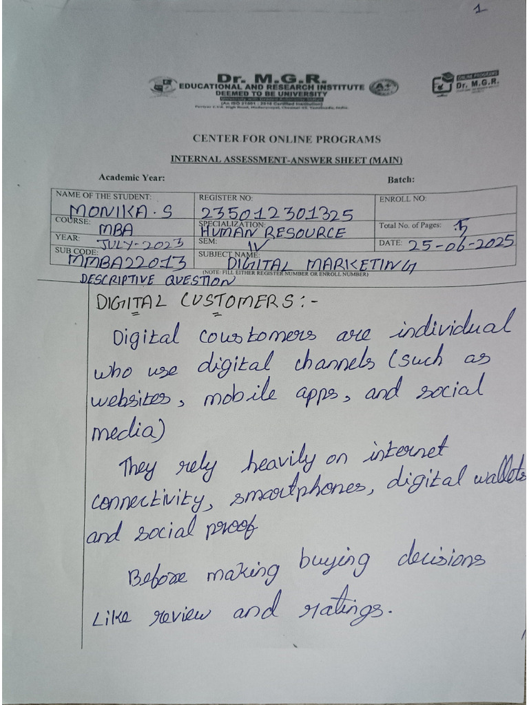 Digital Marketing - Descriptive Question | PDF