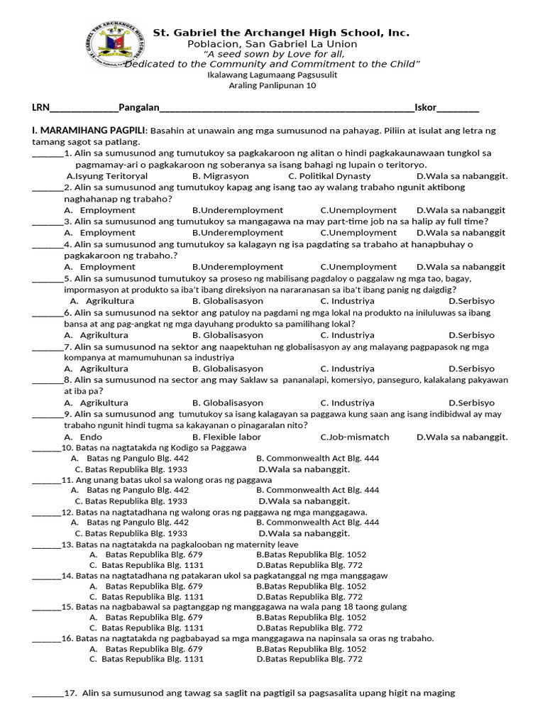 AP 10 EXAM 2nd Quarter | PDF
