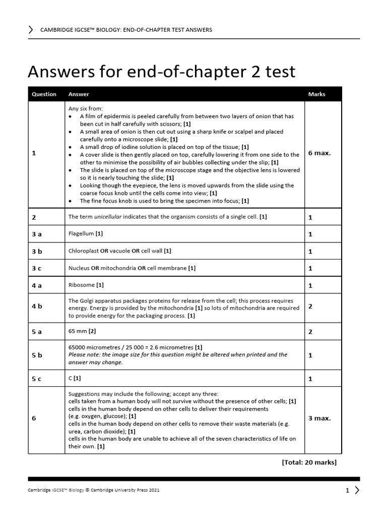 End-of-Chapter Biology Test Answers | PDF | Cell (Biology) | Biology