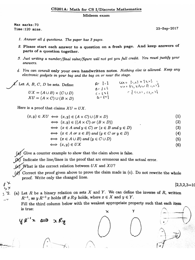 CS201A (Discrete Mathematics) Mid Sem | PDF