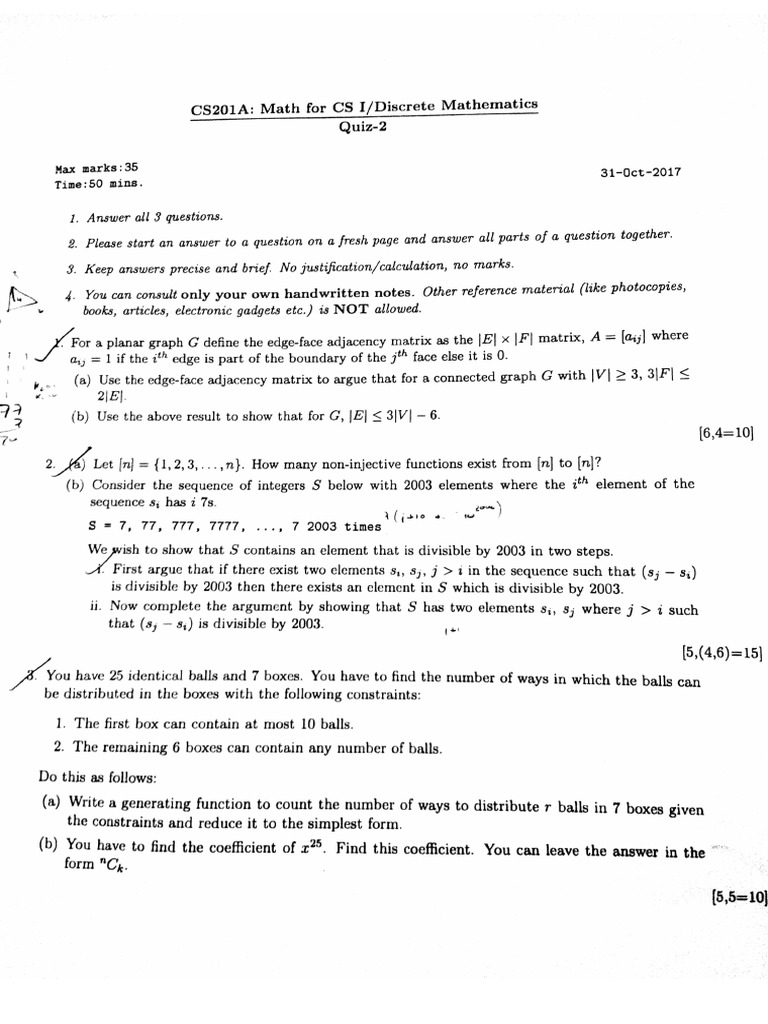 CS201 (Discrete Mathematics) Quiz 2 | PDF
