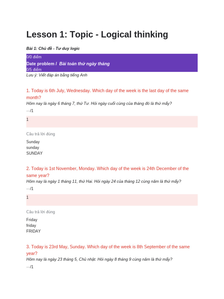 Đáp Án Homework Lesson 1 | PDF