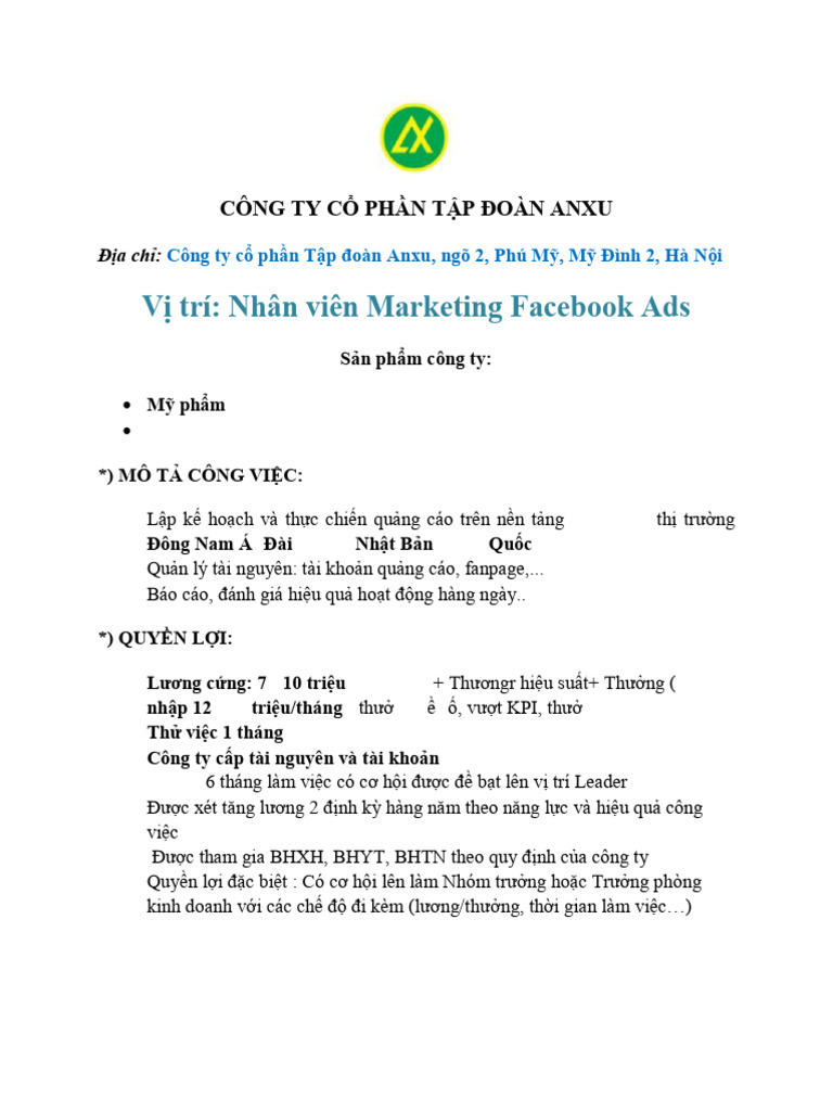 JD Nhân Viên Marketing Facebook Ads | PDF