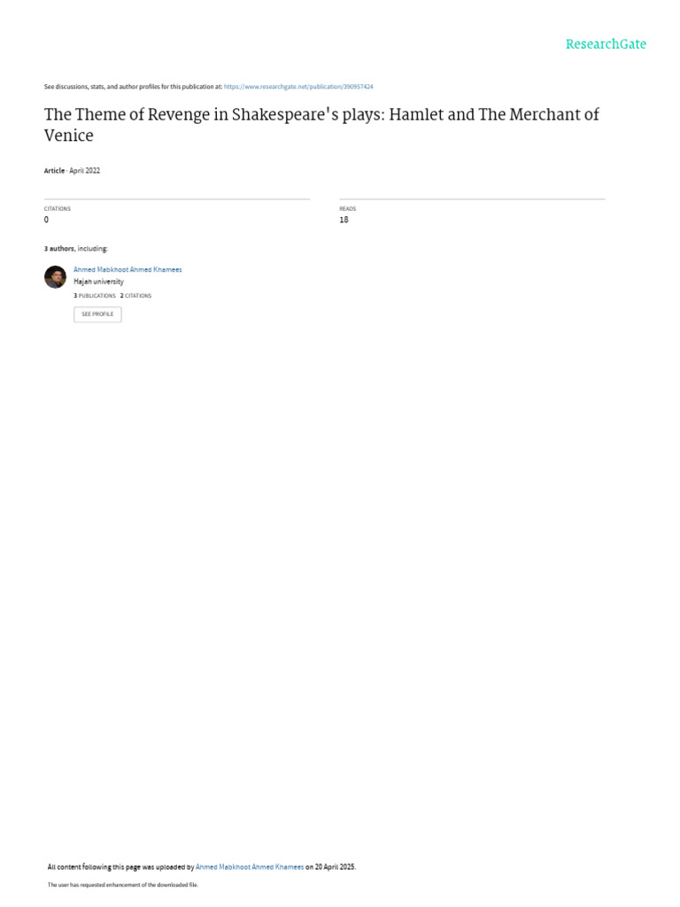 The Theme of Revenge in Shakespeares Plays Hamlet and The Merchant of ...