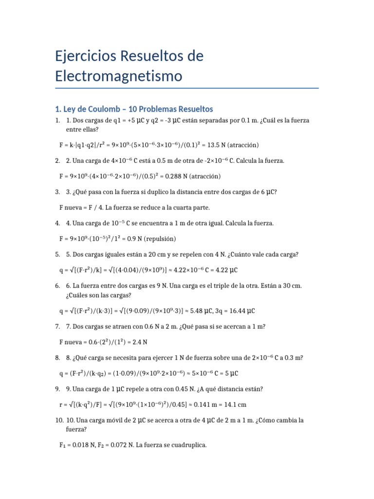 Ejercicios Resueltos Electromagnetismo | PDF | Electrón | Ciencias fisicas