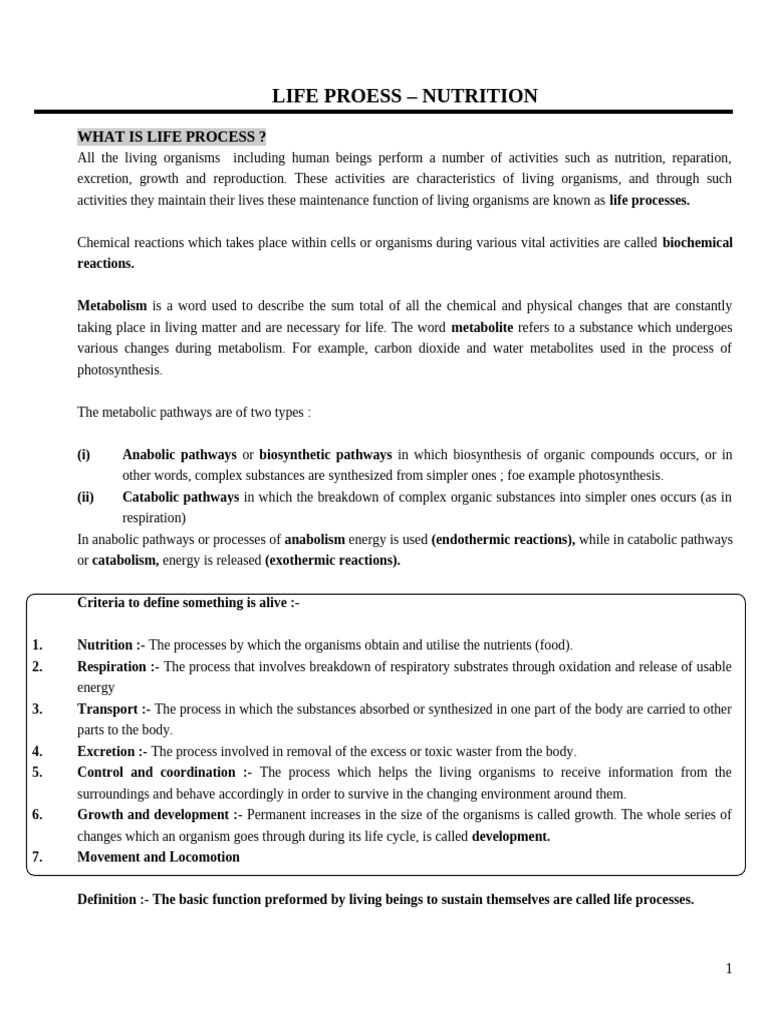 Life Process Nutrition (Part 1) | PDF | Digestion | Stoma