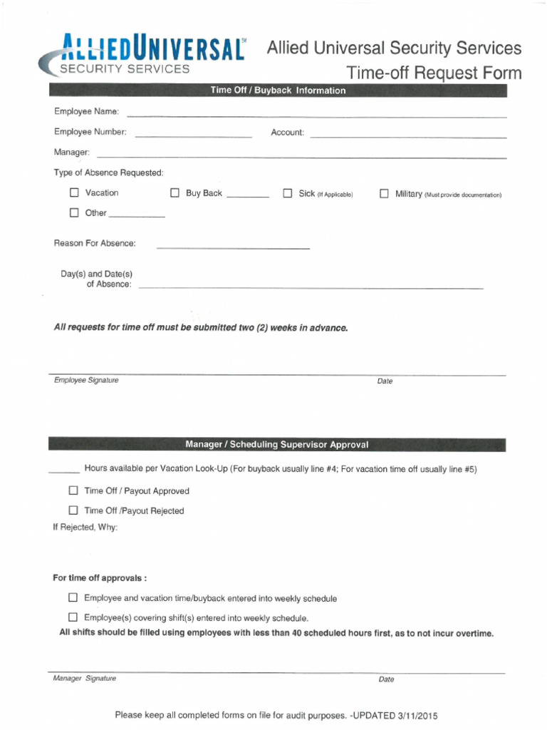 Vacation-Time Off Request Form | PDF