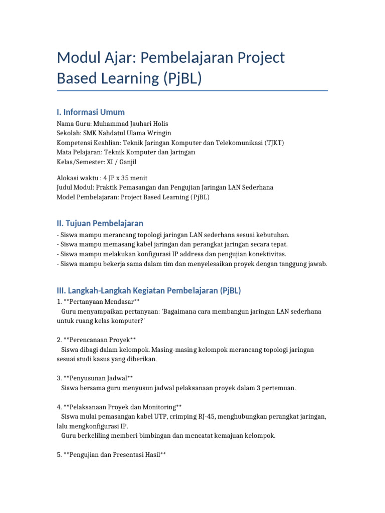 Modul Ajar PJBL Jaringan LAN | PDF