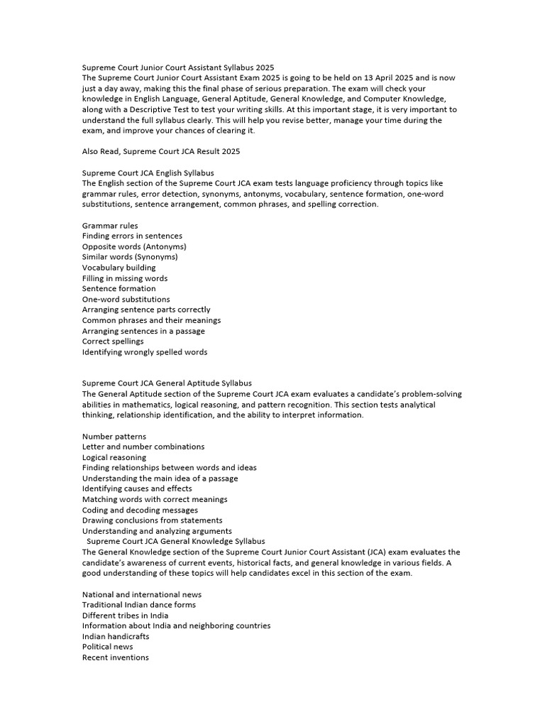 Supreme Court JCA Syllabus 2025 Overview | PDF | Semantics | Cognition