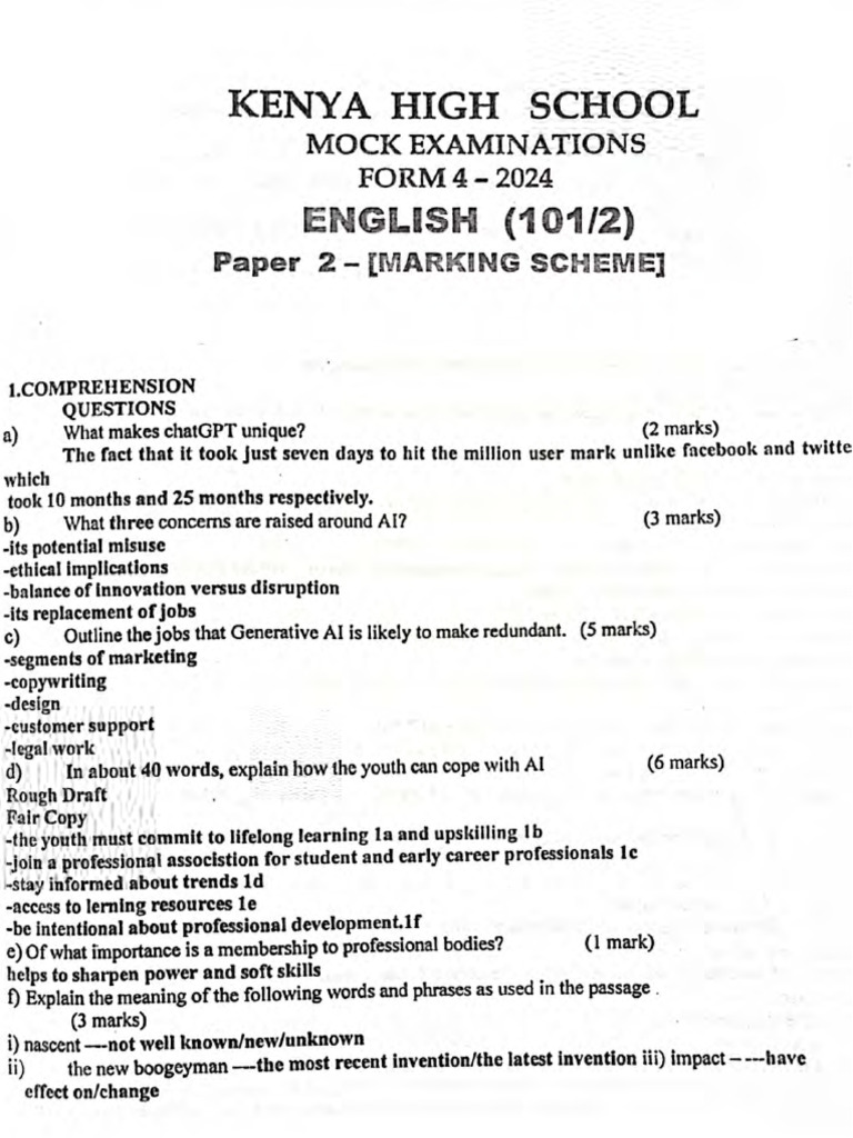 2024 Kenya High Mock English PP2 Ms | PDF