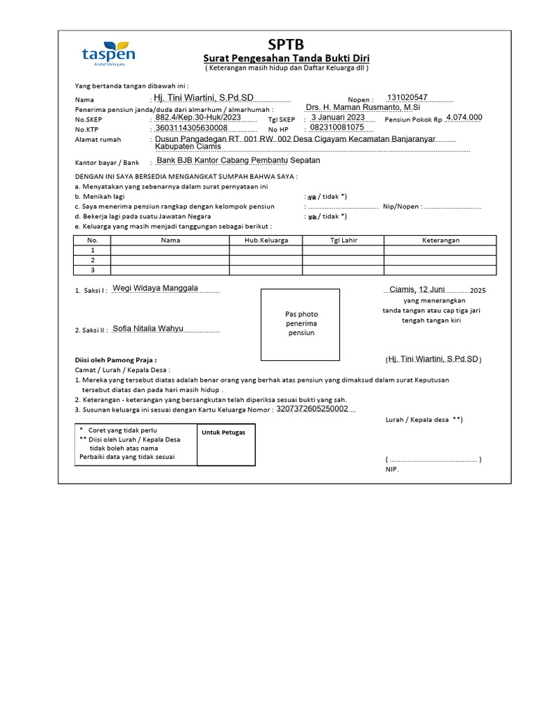Form SPTB 2025 Tini Wiartini | PDF