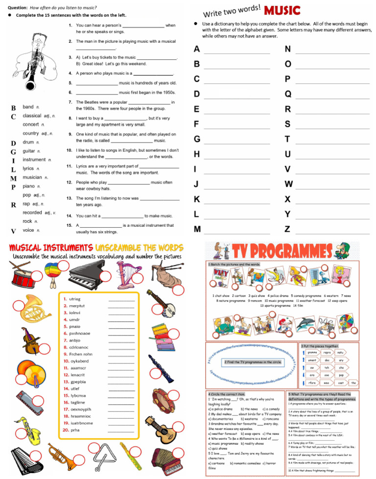 Worksheet - Music and TV Programmes - English Learning | PDF