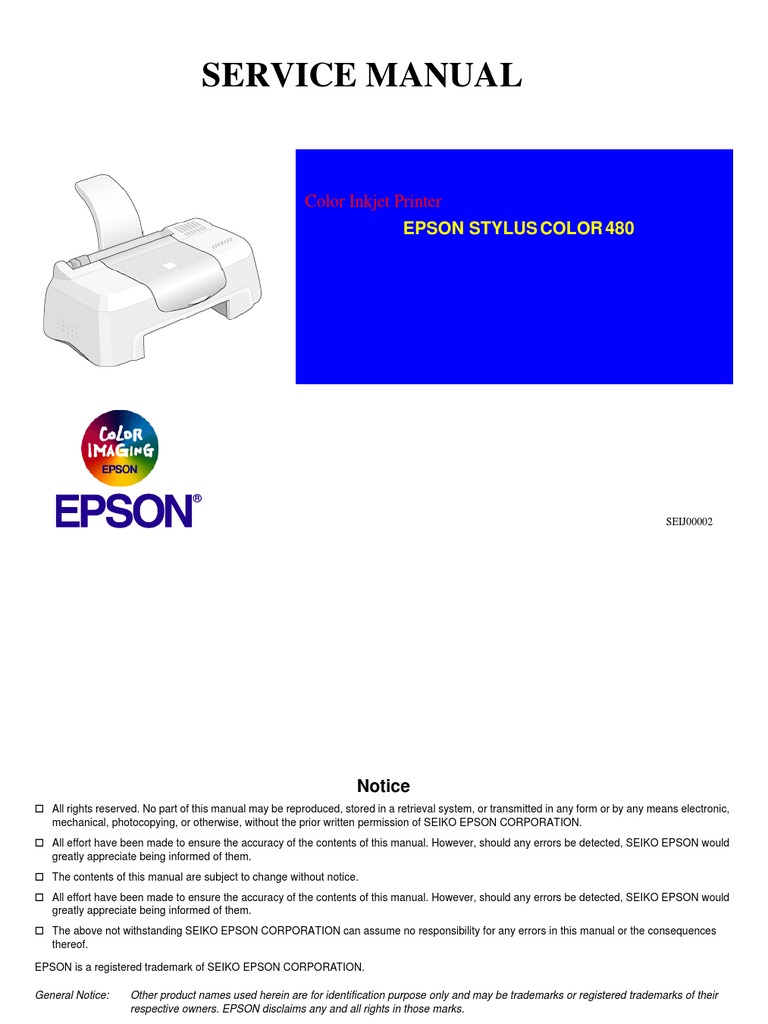 Epson Stylus Color 480 Service Manual | PDF