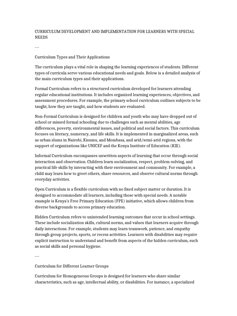 Curriculum Development Special Needs | PDF | Curriculum | Learning