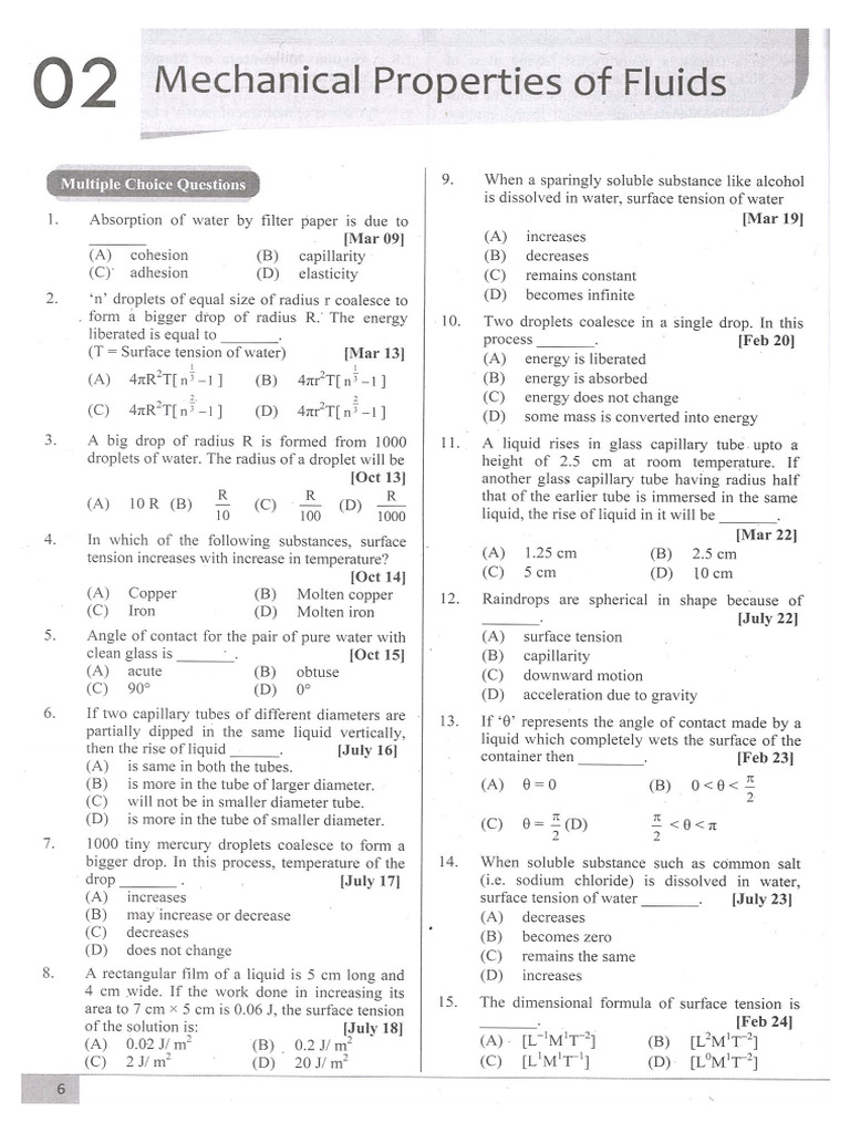 Mechanical Properties of Fluids PYQ | PDF