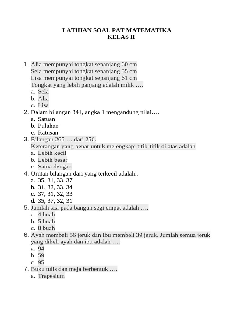 Pat MTK Kelas 2 | PDF