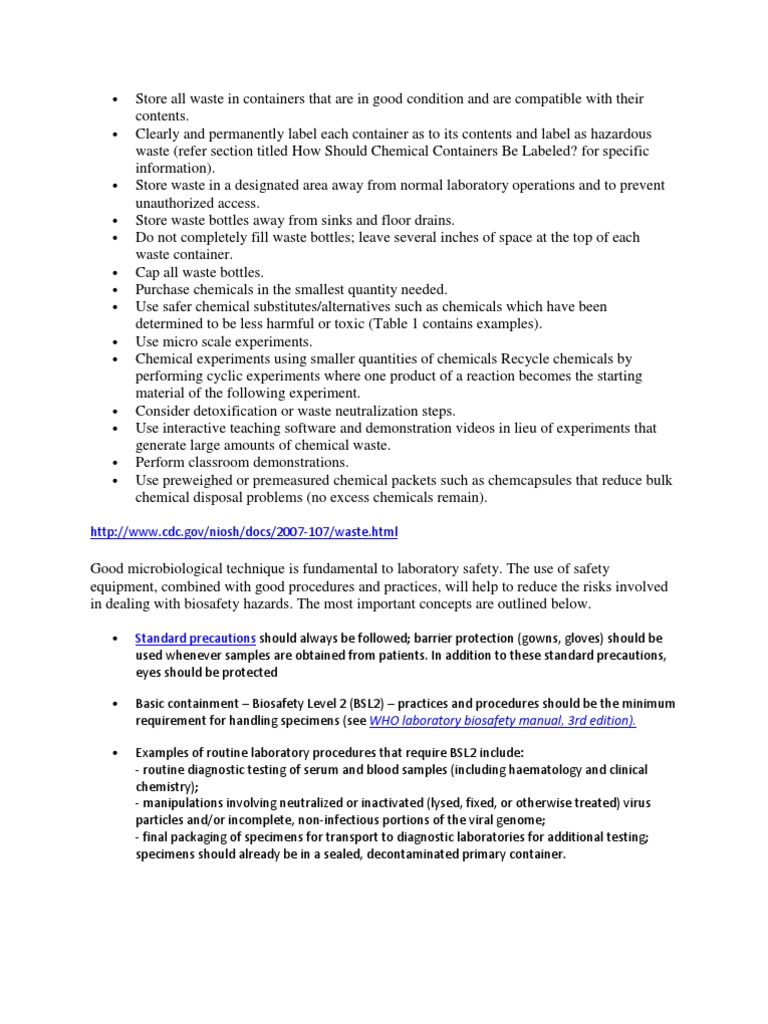Guidelines for Safe Handling of Specimens and Safe Laboratory Practices ...