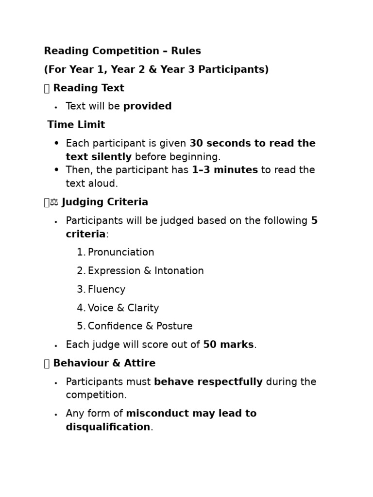 Reading Competition Rules | PDF