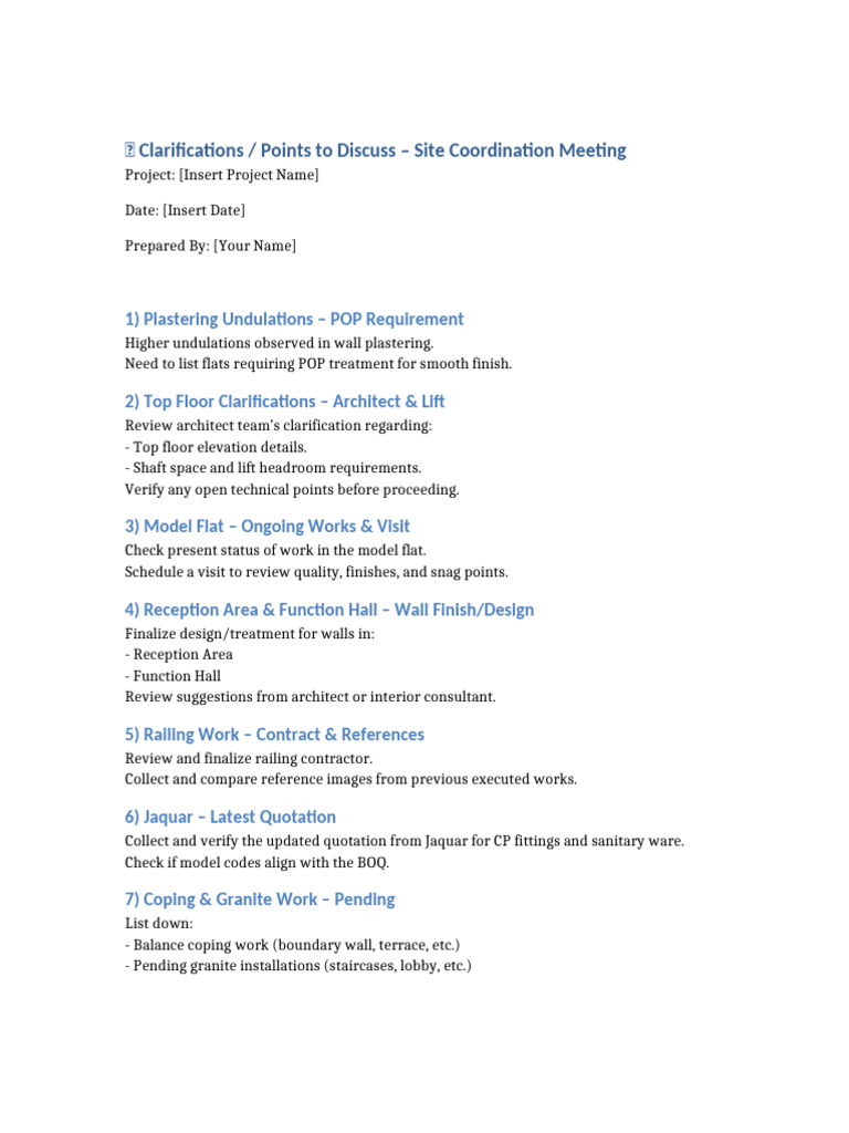 Site Coordination Clarifications | PDF