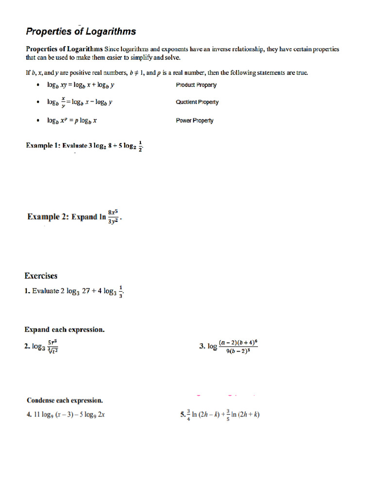 Properties of Logarithms | PDF
