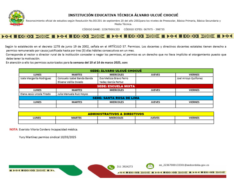 Permisos Autorizados 10-14 Marzo | PDF