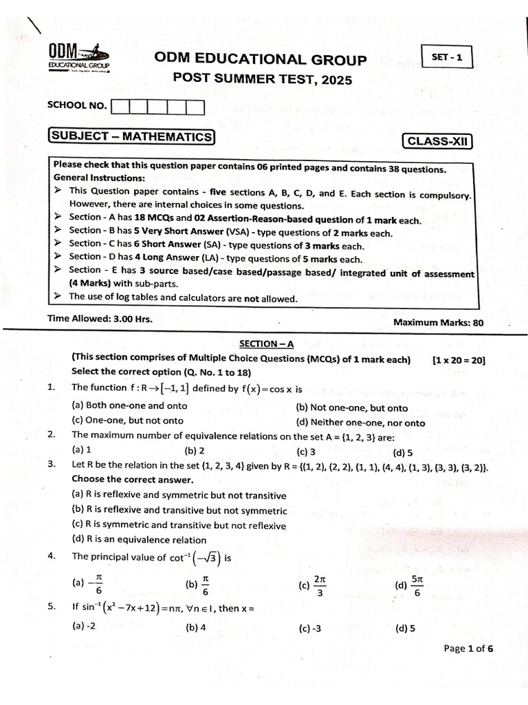 PST - MATH-Set 1 - 2025 | PDF