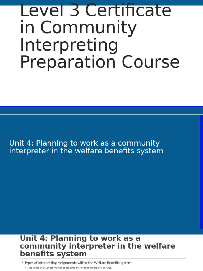 Planning To Work As A Community Interpreter in The Welfare Benefits System Workbook v2 NB | PDF ...