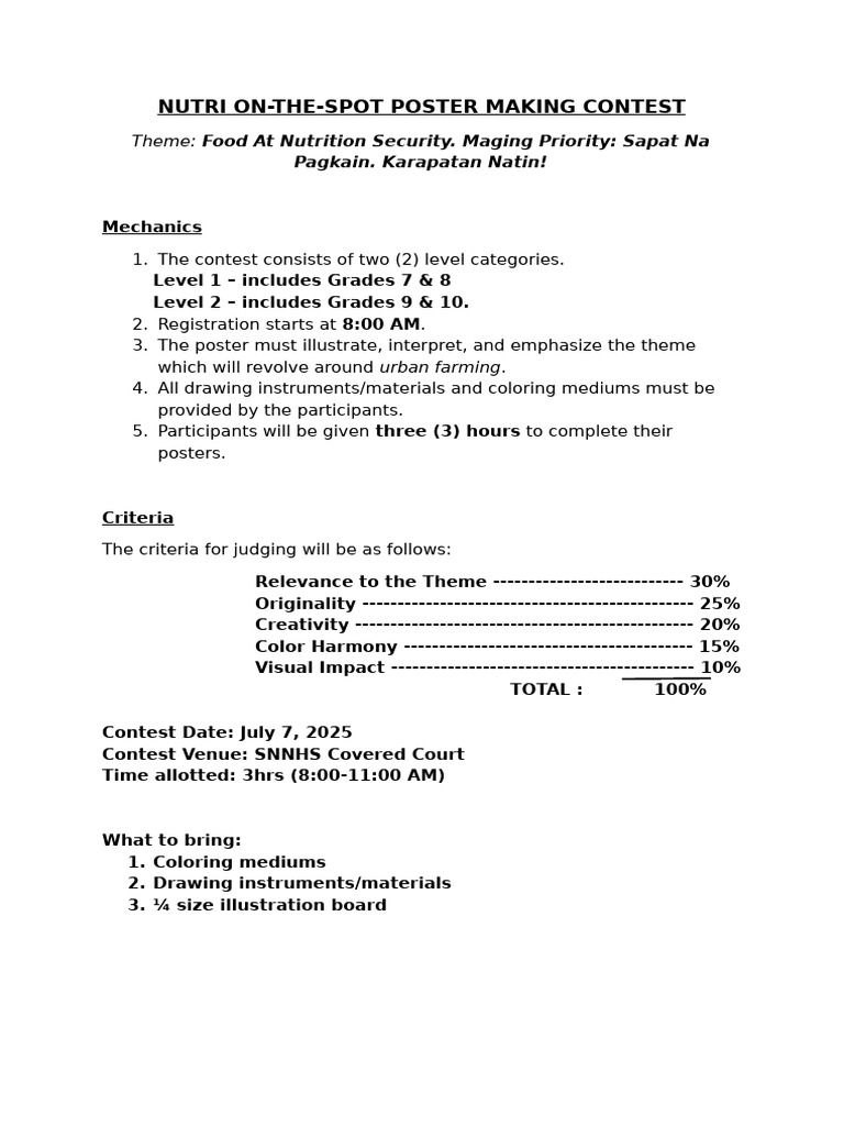 Nutri Poster Making Contest Guidelines | PDF