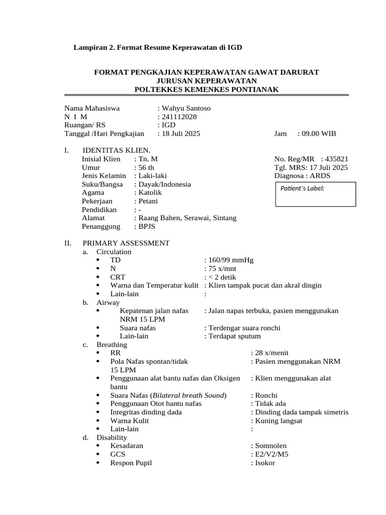 Format Resume Keperawatan Di IGD | PDF