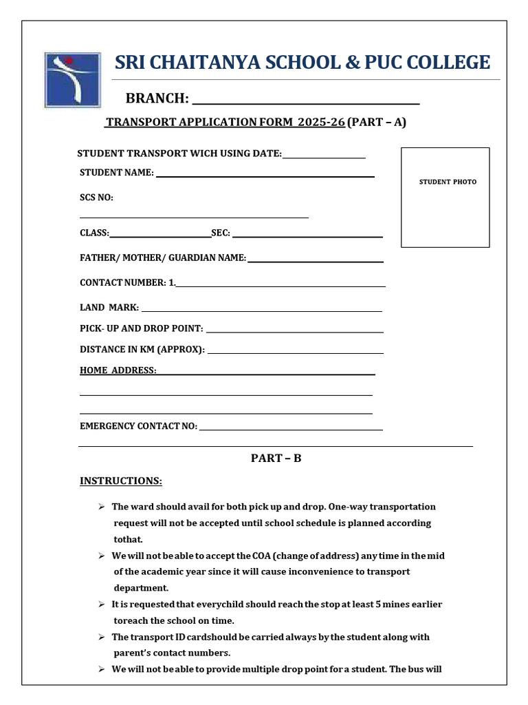 Bangalore City Zone Transport Requirment Application Form 2025-2026 ...