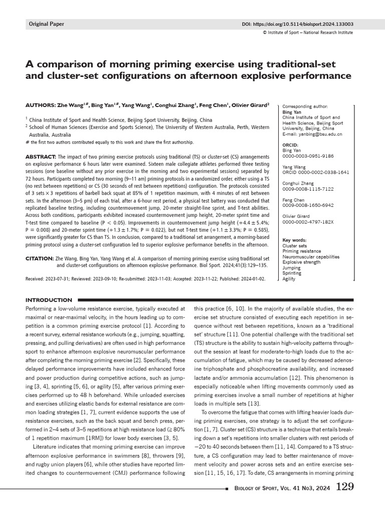 A Comparison of Morning Priming Exercise Using Traditional-Set and ...