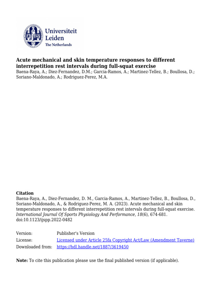 Acute Mechanical and Skin Temperature Responses To Different ...